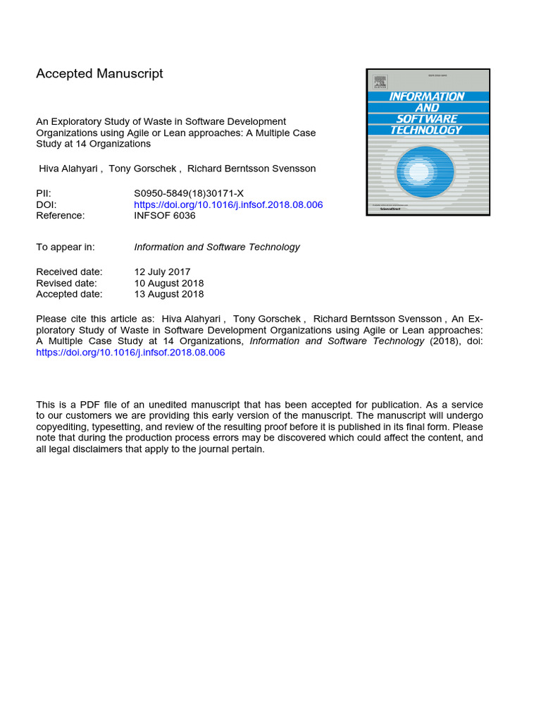 Accepted Manuscript: Information and Software Technology | PDF | Agile ...