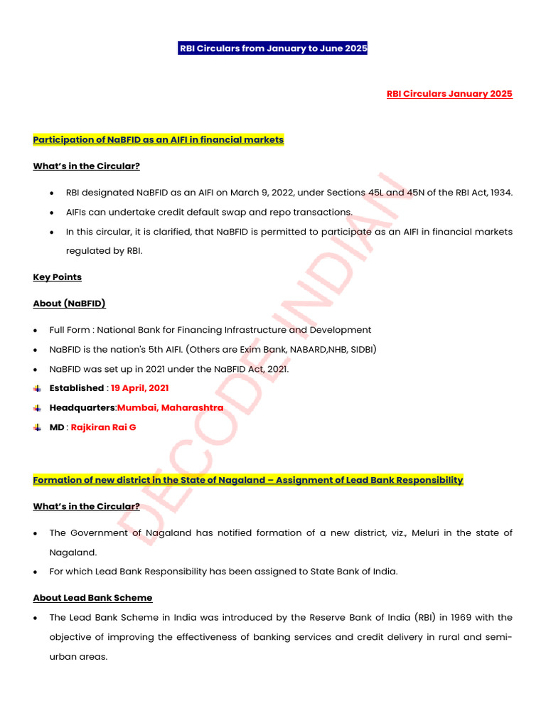RBI Circulars Overview: Jan-Jun 2025 | PDF | Derivative (Finance ...