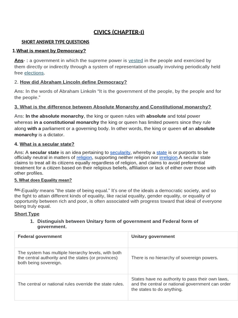 Civics Notes | PDF | Social Equality | Secularism