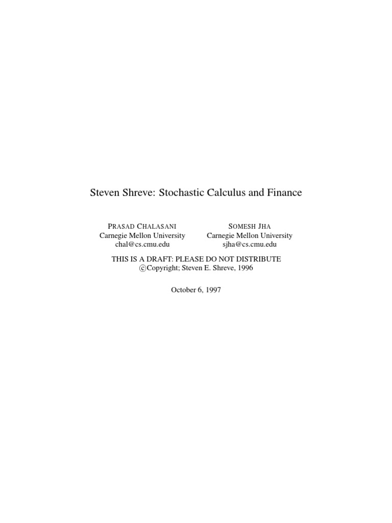 Steven Shreve. Lectures On Stochastic Calculus and Finance | PDF ...