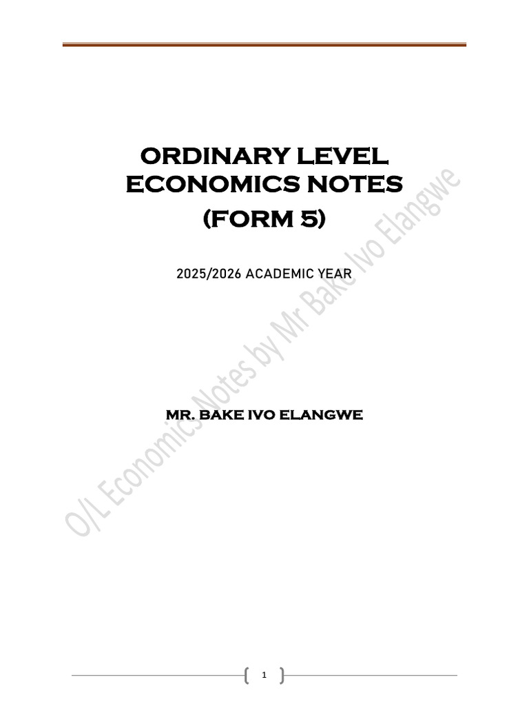 2025 Form 5 Economics Notes | PDF | Cost Of Living | Money