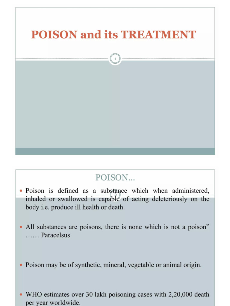 Poisons Classification and It's Treatment - MLT 9 | PDF