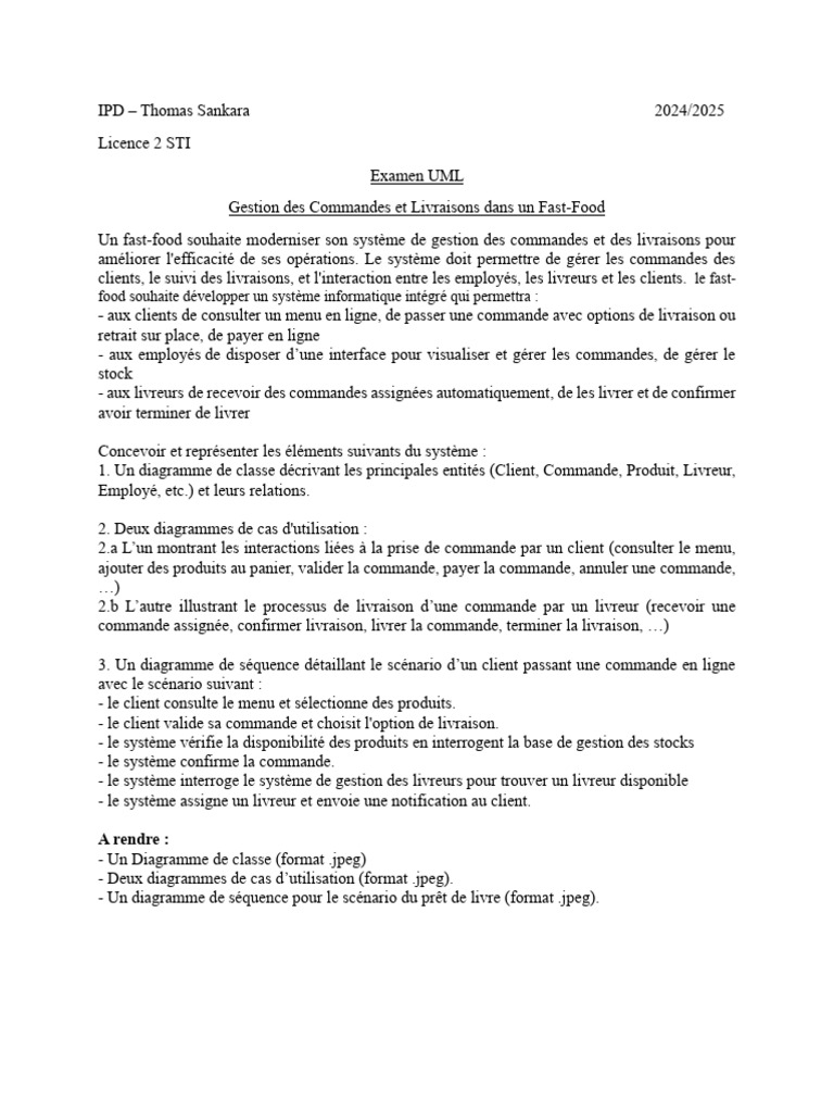 Gestion des Commandes Fast-Food 2024 | PDF