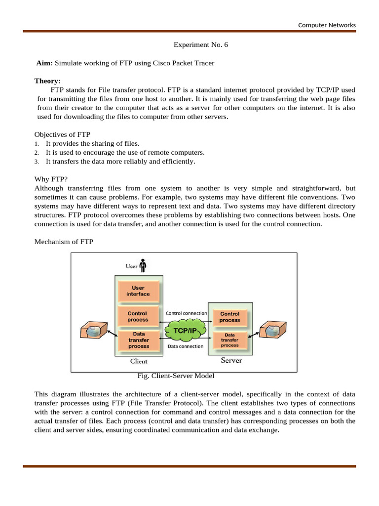 Exp. No. 6 Simulation of FTP Using Cisco Packet Tracer | PDF | File Transfer Protocol | Client ...