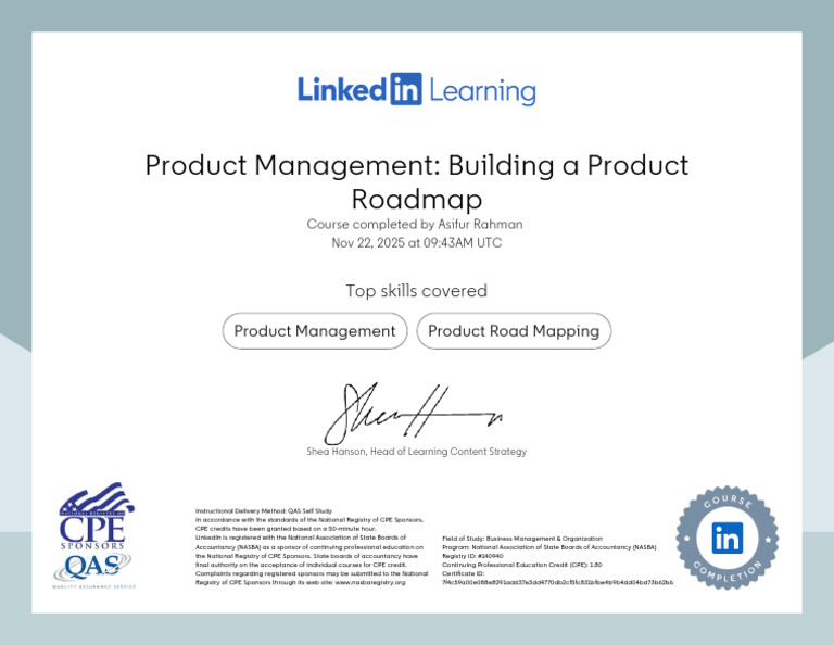 CertificateOfCompletion - Product Management Building A Product Roadmap ...