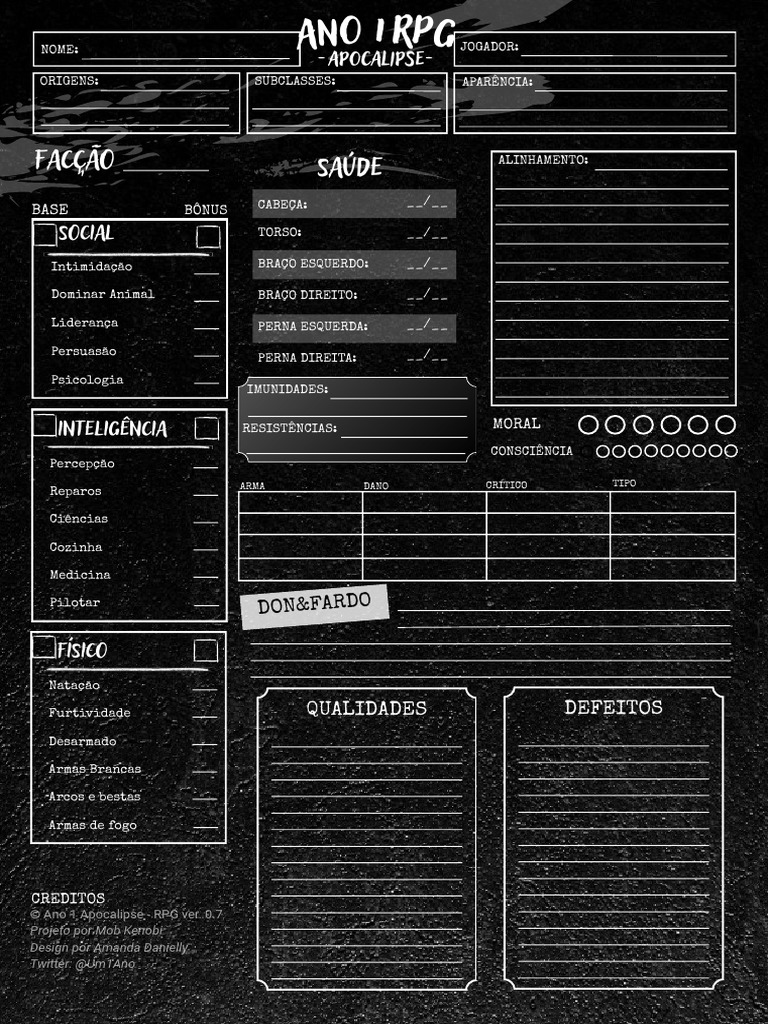 Ficha de Personagem RPG Apocalipse | PDF