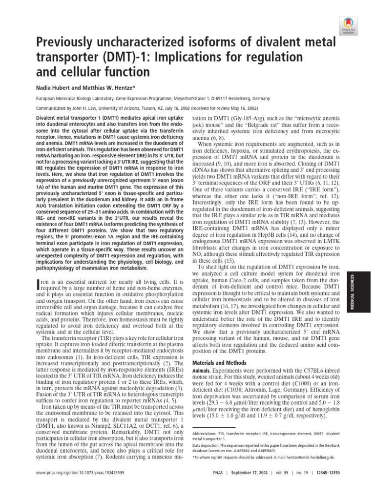 Hubert Hentze 2002 Previously Uncharacterized Isoforms of Divalent ...