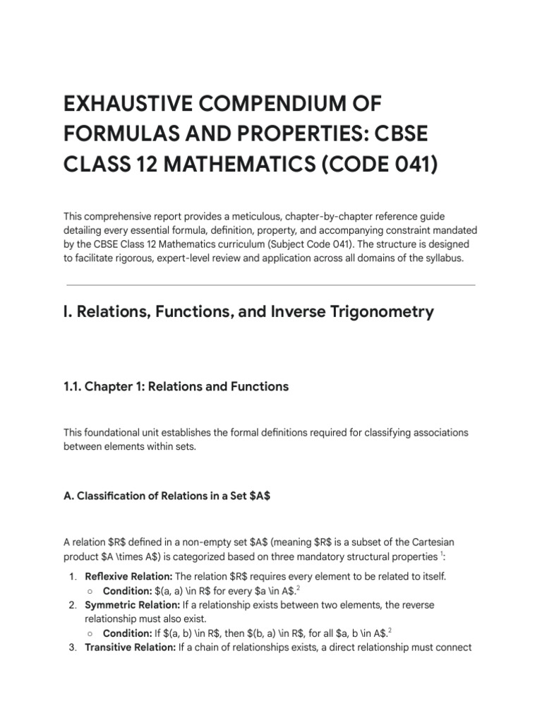 Exhaustive Compendium of Formulas and Properties_ Cbse Class 12 ...