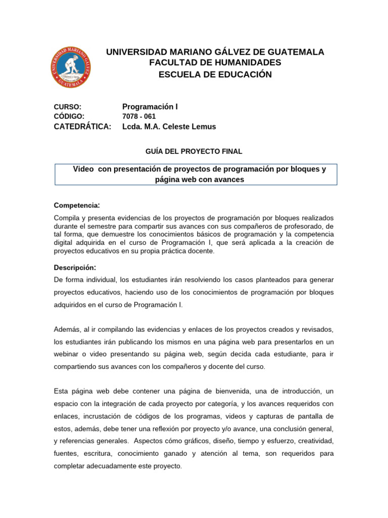 Guía Proyecto Final Programación I | PDF | Blog | Red mundial