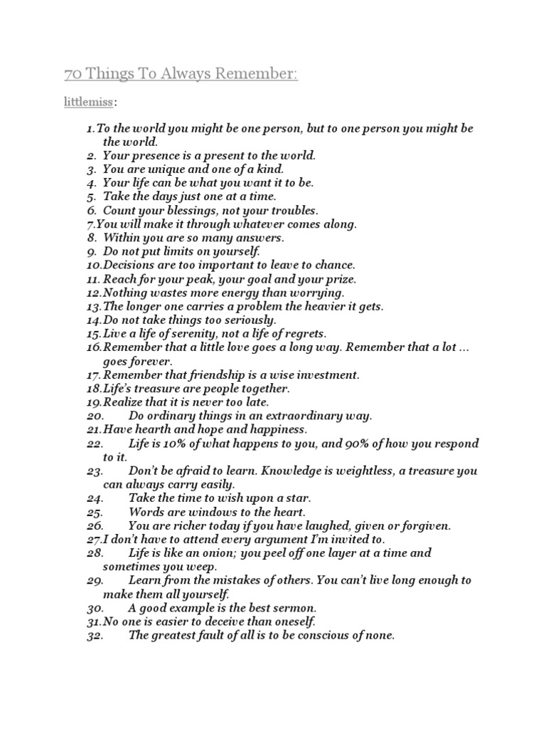 70 Things To Always Remember | PDF