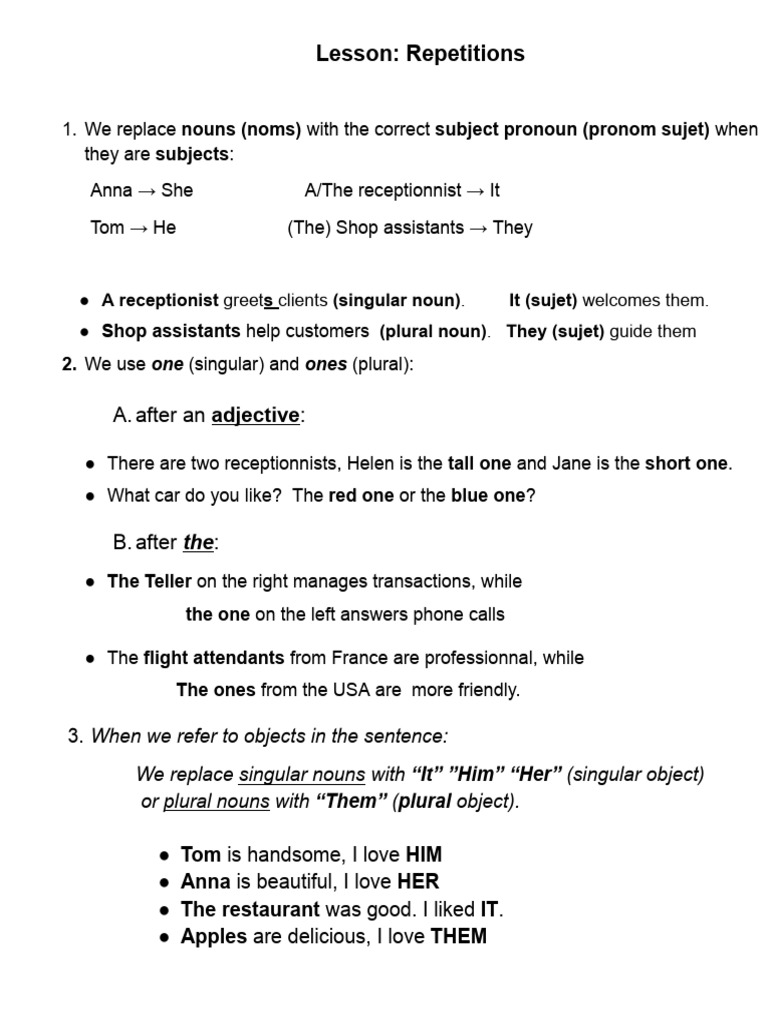 Extra Exercises - Replacing Repetitions | PDF | Grammatical Number | Plural