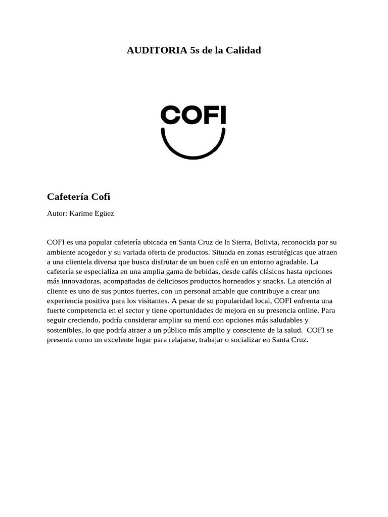 Auditoría 5S en Cafetería Cofi | PDF | Auditoría | Alimentos