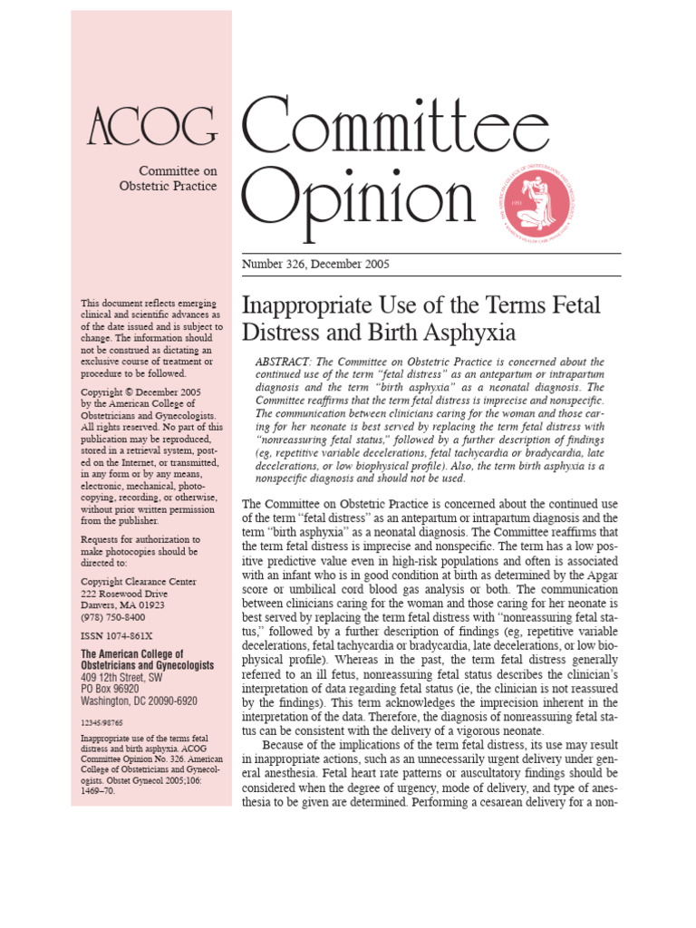 2005 ACOG Use of the Terms Fetal Distress and Birth Asphyxia | PDF ...