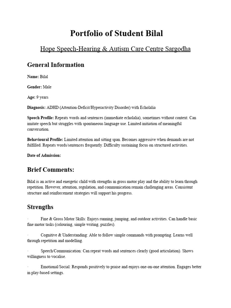 Bilal's ADHD Profile and Therapy Goals | PDF | Attention Deficit ...