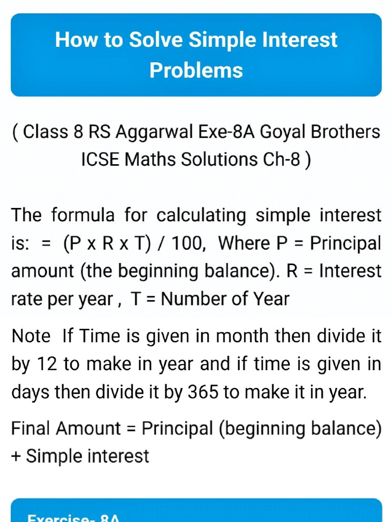 Simple Interest Solutions for Class 8 | PDF | Interest | Financial ...