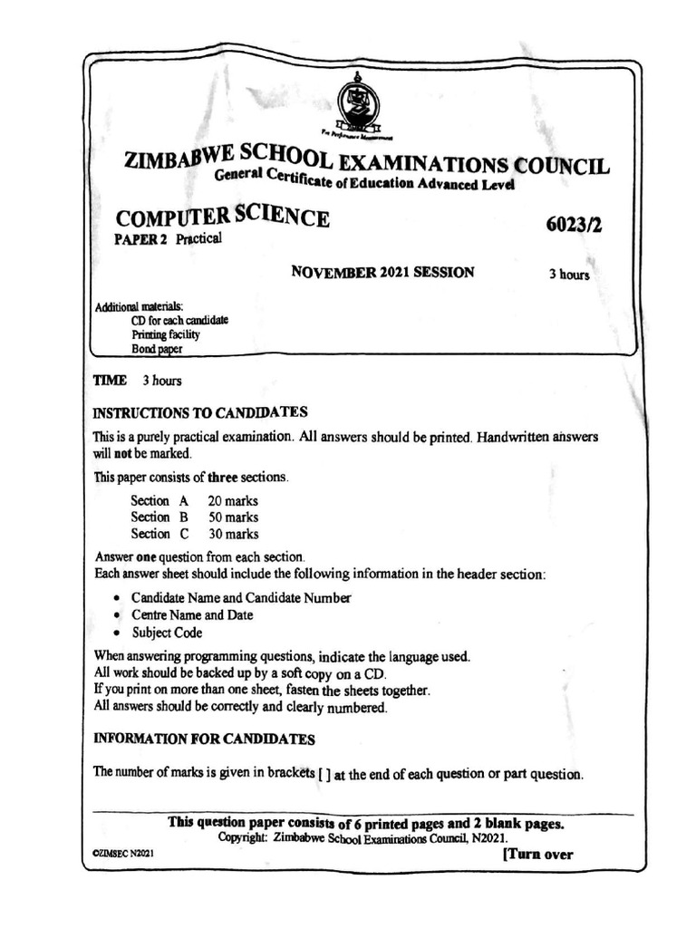 A-Levels Computer Science 2021 | PDF
