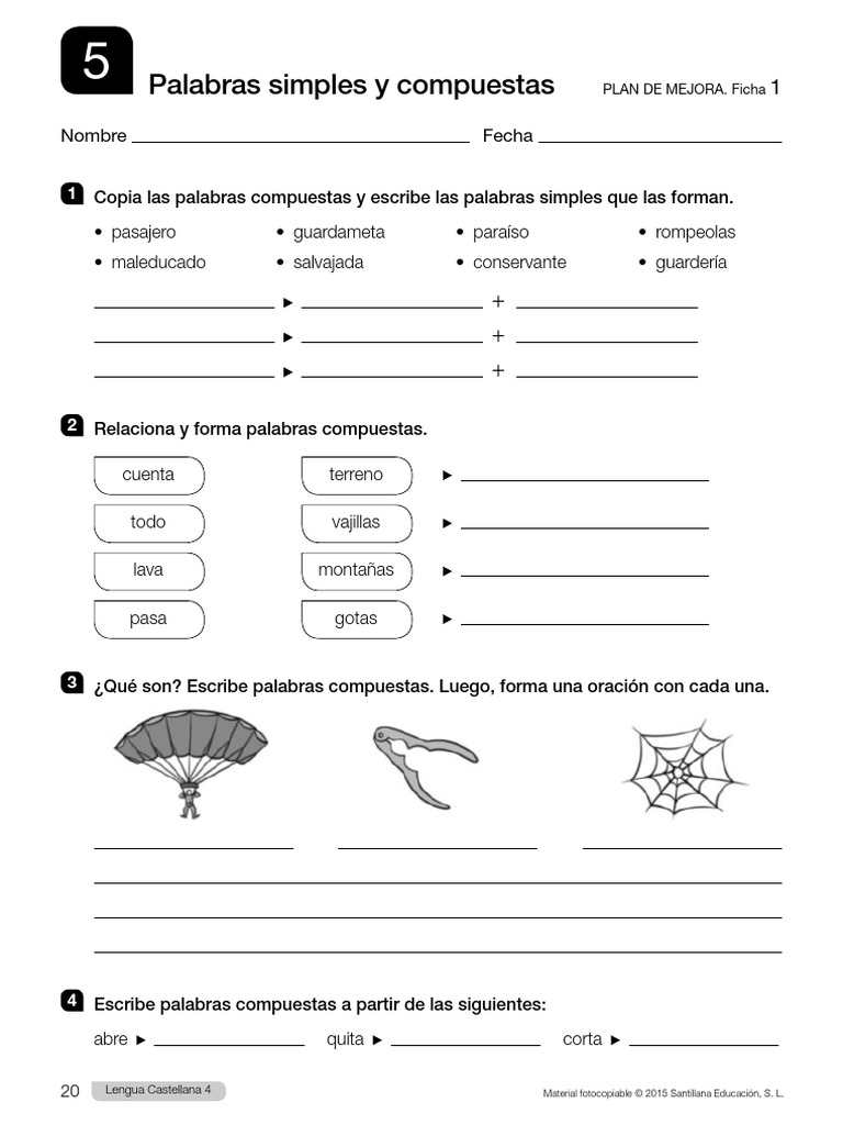 Palabras Simples y Compuestas en Lengua 4 | PDF