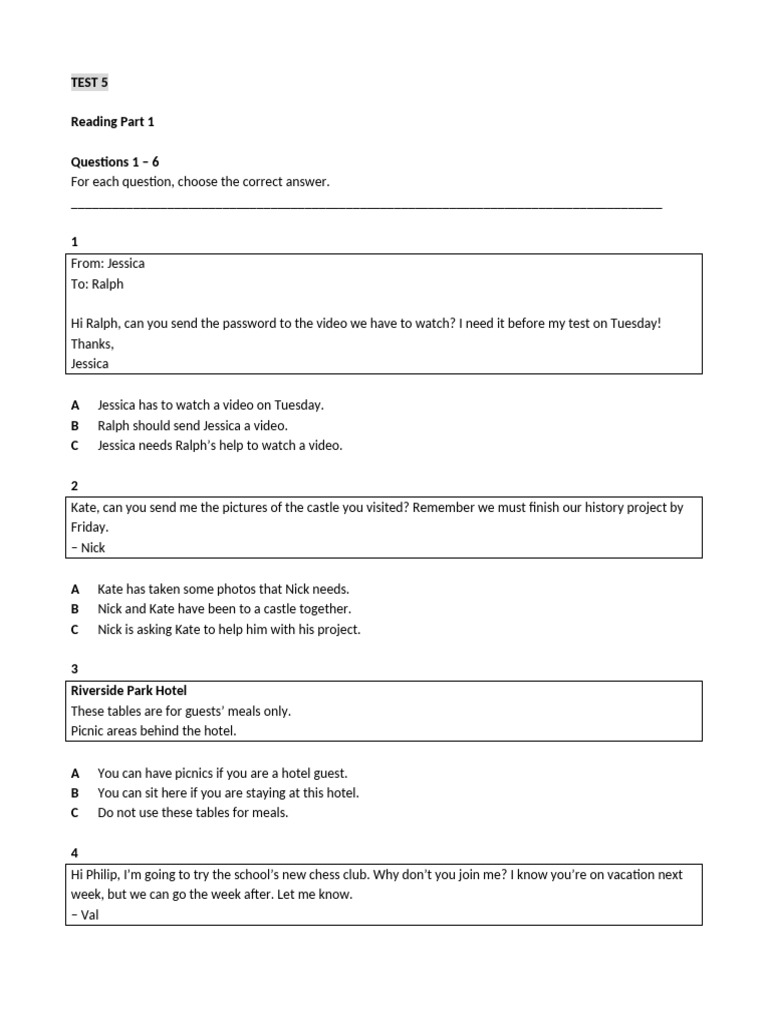 A2 Reading Test 5 | PDF