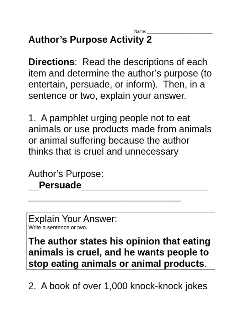 Author's Purpose Activity Guide | PDF | Chess Openings | Chess