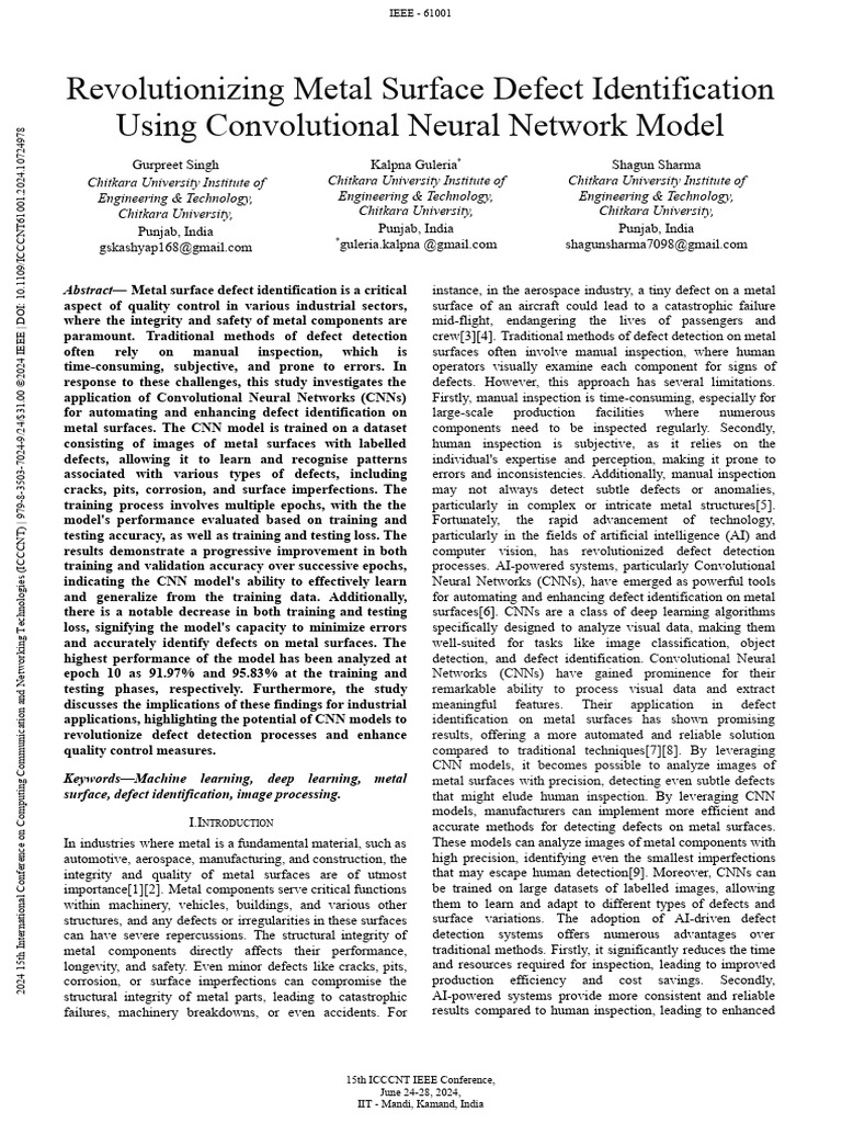Revolutionizing Metal Surface Defect Identification Using Convolutional Neural Network Model ...
