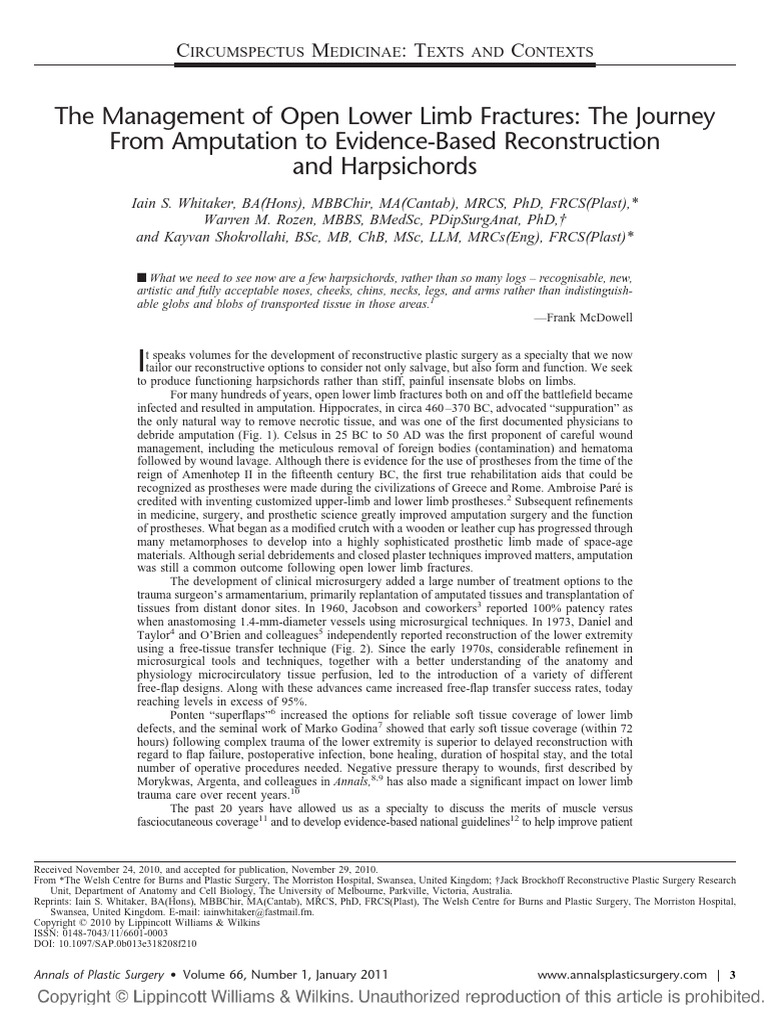 The Management of Open Lower Limb Fractures The Journey From Amputation ...