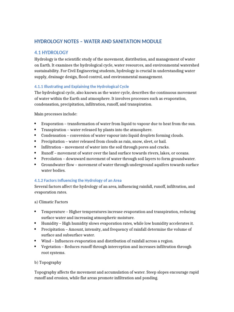 Hydrology Notes Bulawayo Polytechnic | PDF | Hydrology | Water Cycle