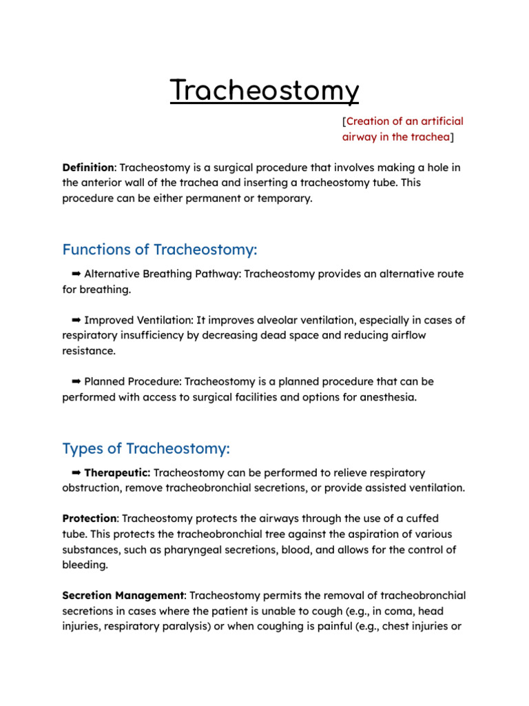 Tracheostomy - Long Note #GS | PDF | Respiratory Tract | Respiratory System