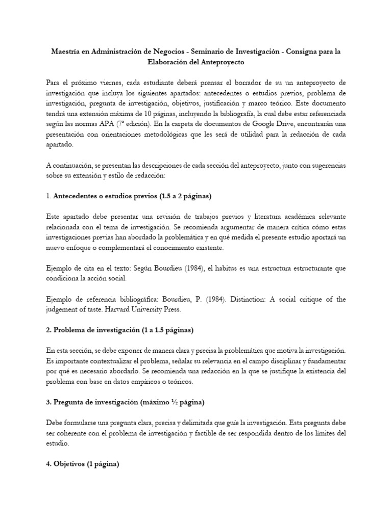Consigna Anteproyecto | PDF | Michel Foucault | Estilo apa