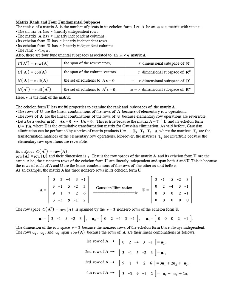 6 Matrix Rank and Subspace s | PDF | Linear Subspace | Matrix (Mathematics)