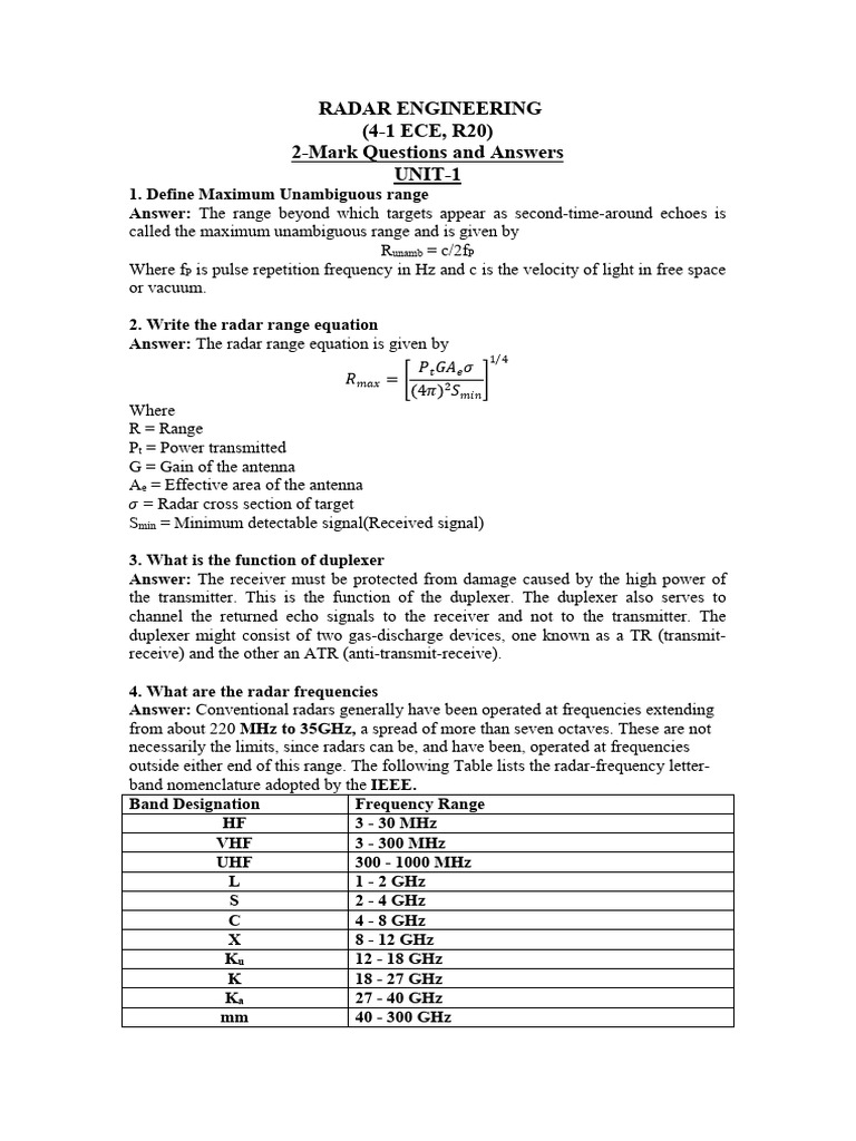 Radar Engineering Q&A Guide | PDF | Radar | Wireless