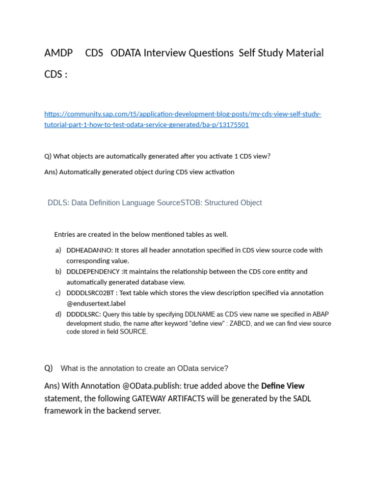 Amdp & Cds Abap On Hana Interview Question | PDF | Databases | Sql