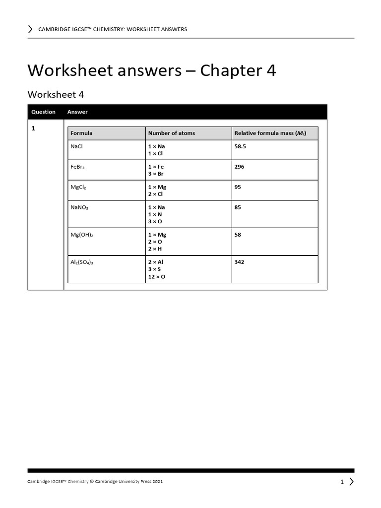 Igcse Chemistry 5ed Tr Ws Answers 4 | PDF | Chlorine | Magnesium