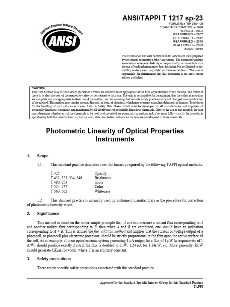 T 1217 Sp-23 Photometric Linearity of Optical Properties Instruments ...
