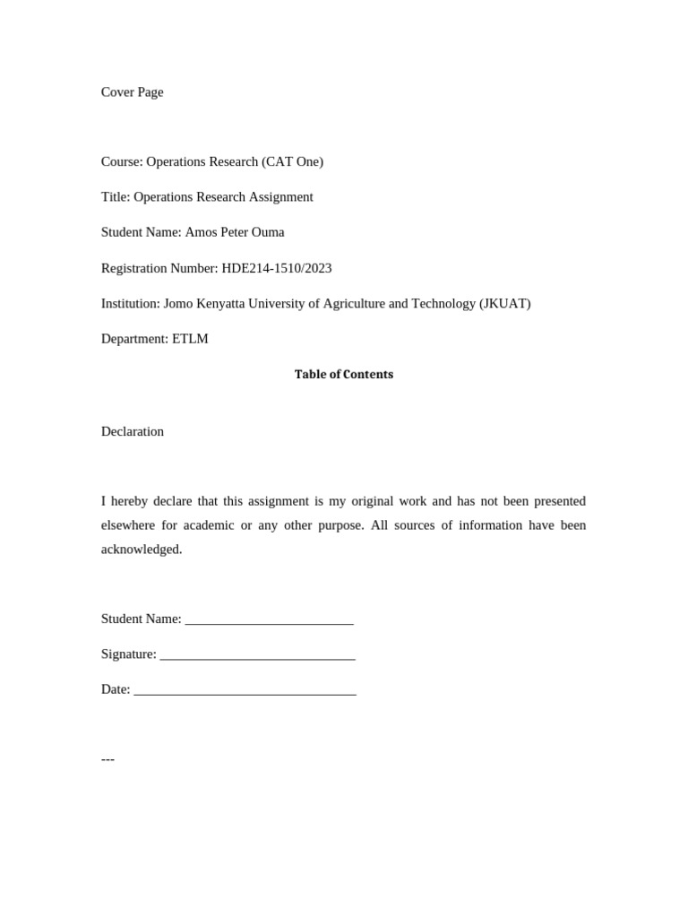 Operations Research Assignment Overview | PDF | Operations Research ...
