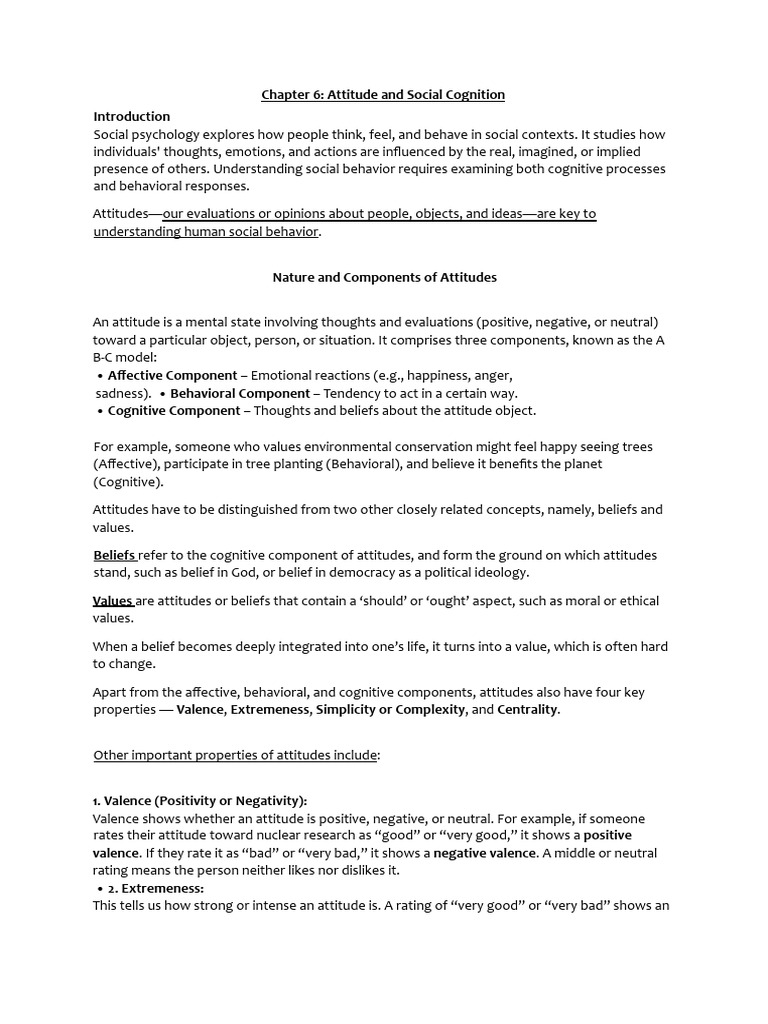 Chapter 6 - Attitude Notes | PDF | Attitude (Psychology) | Prejudices
