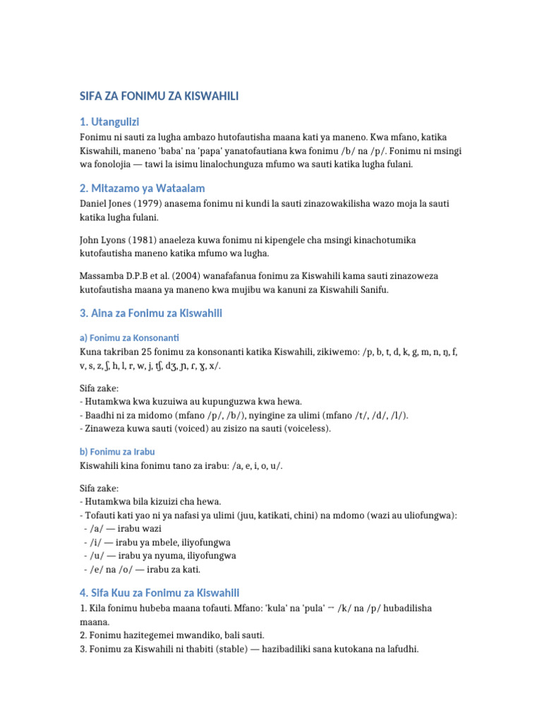 Sifa Za Fonimu Za Kiswahili | PDF