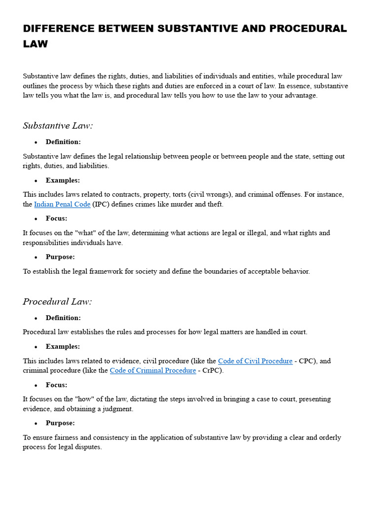 Difference Between Substantive and Procedural Law | PDF | Crimes ...