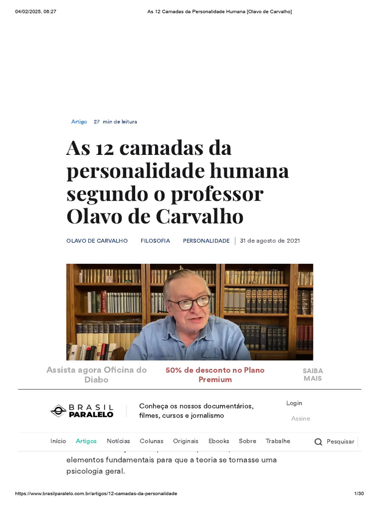 As 12 Camadas Da Personalidade Humana (Olavo de Carvalho) | PDF ...