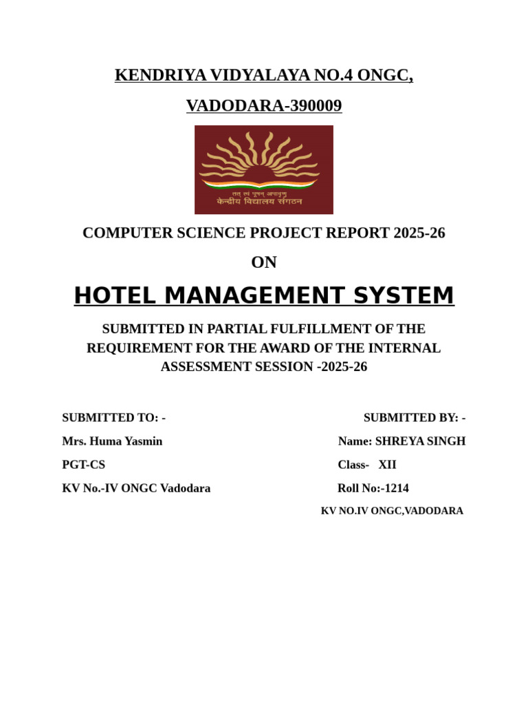Cs Hotel Management System SQL | PDF | Hotel | Point Of Sale