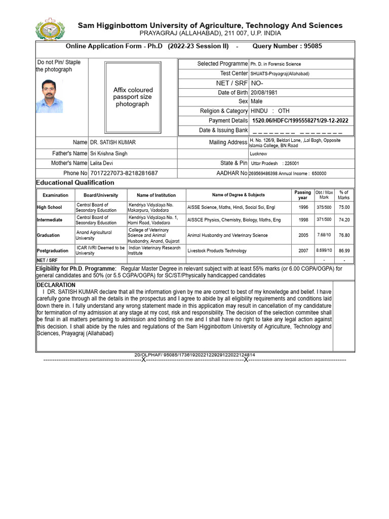 Ph D Admission Online Application Form Pdf