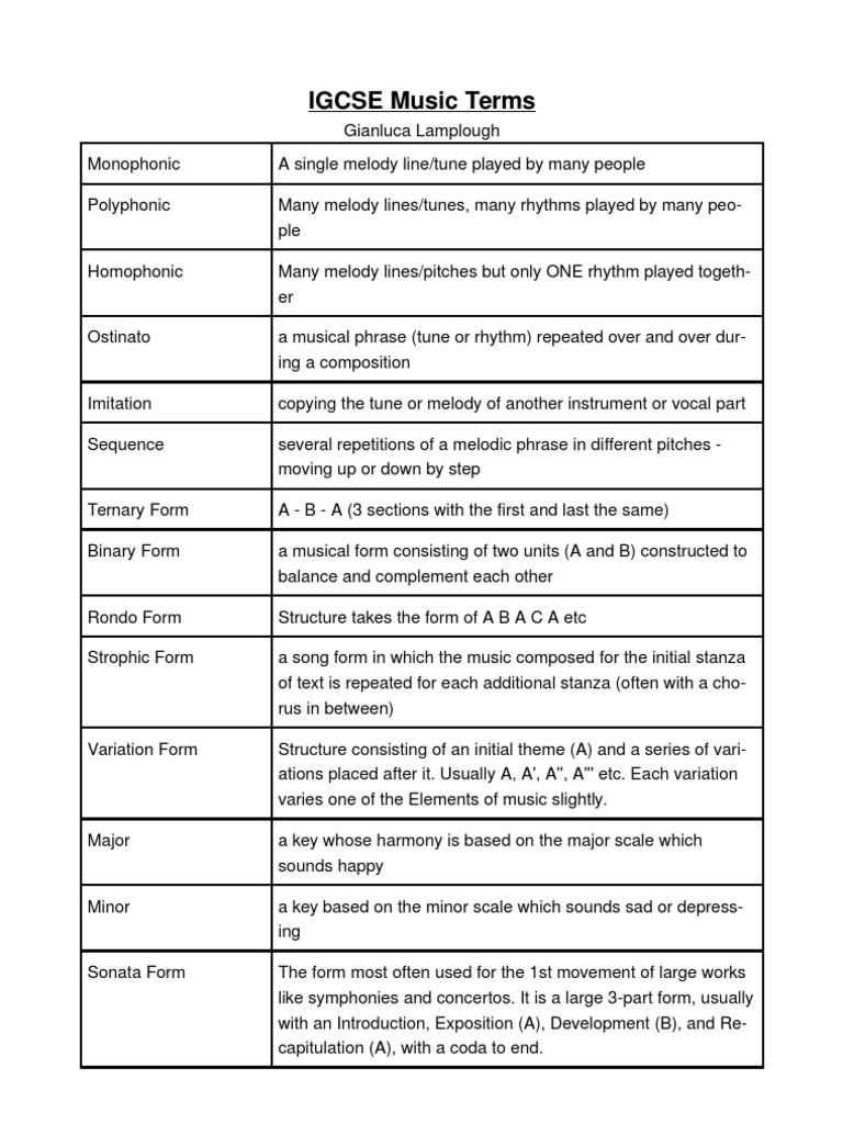 IGCSE Music Terms | PDF | Musical Forms | Tempo