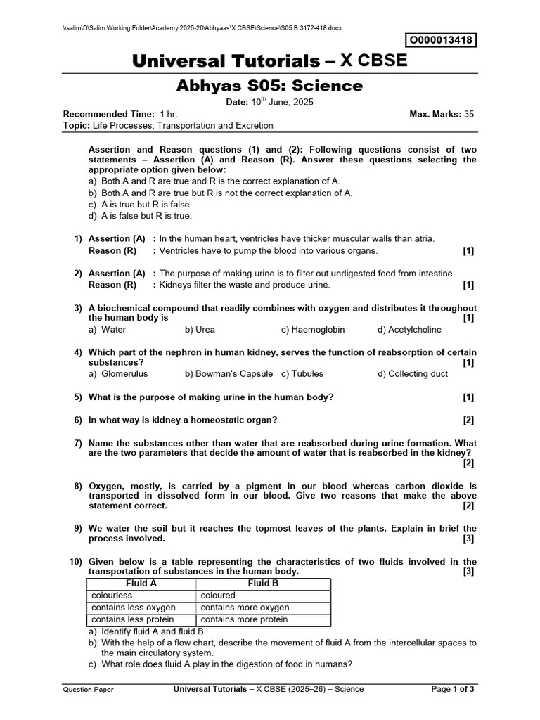 Universal Tutorials: - X Cbse | PDF | Blood | Circulatory System