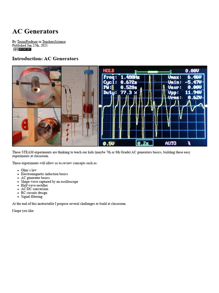 AC Generators _ 12 Steps (with Pictures) - Instructables | PDF | Rectifier | Electric Generator