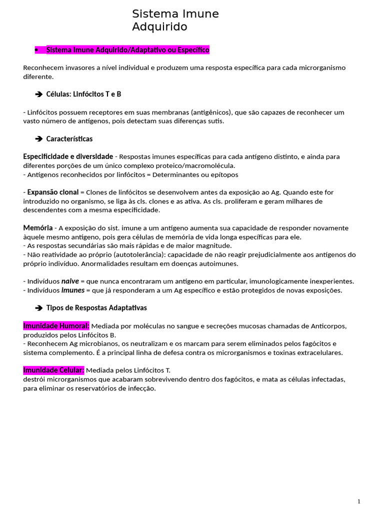 Sistema Imune Adaptativo: Linfócitos e Respostas | PDF | Célula T ...