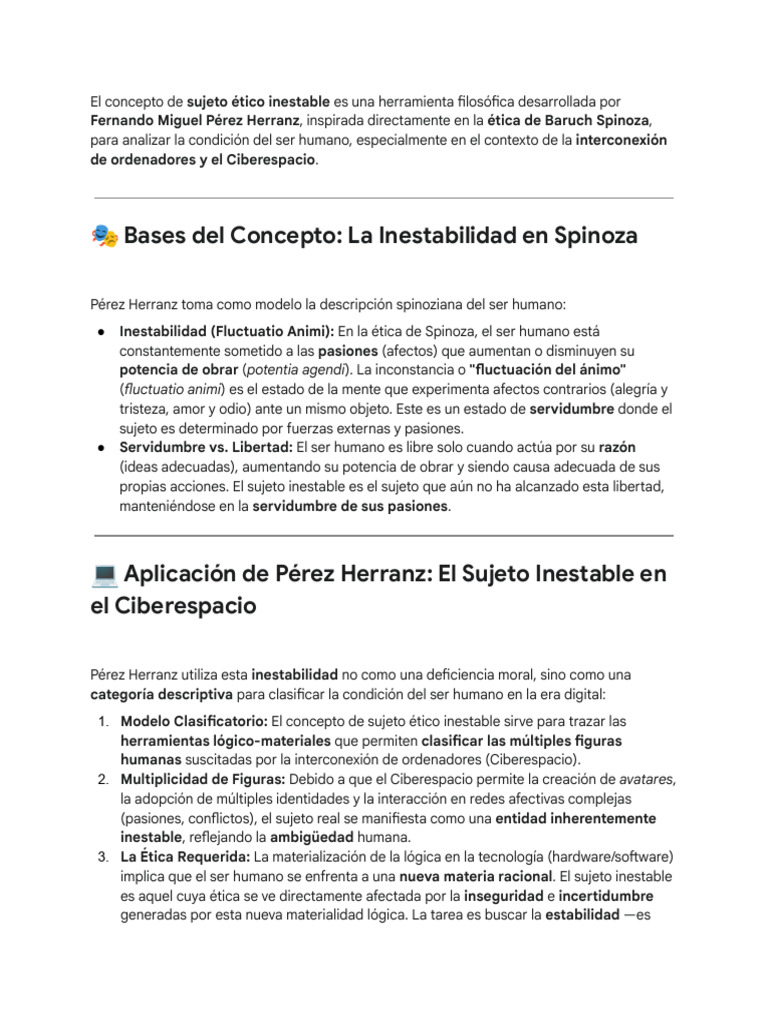 Explique El Concepto de Sujeto Etico Inestable | PDF | Baruch Spinoza ...