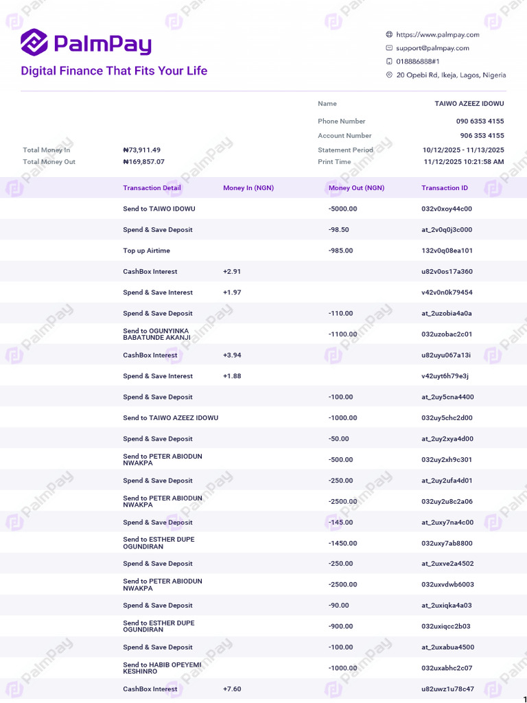 Taiwo Azeez Idowu Account Statement | PDF | Currency | Financial Services