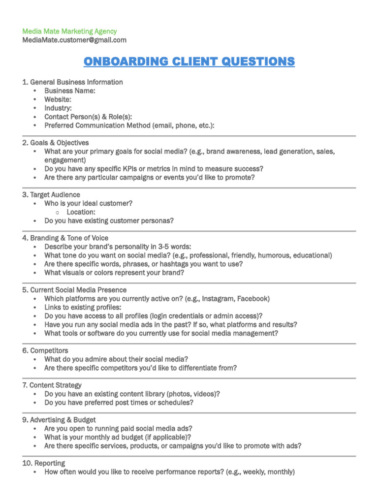 Client Onboarding Questionnaire Template | PDF