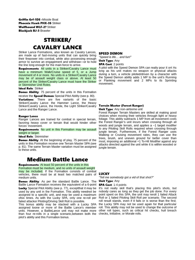 Striker Lance Formations Guide | PDF | Artillery | Cavalry