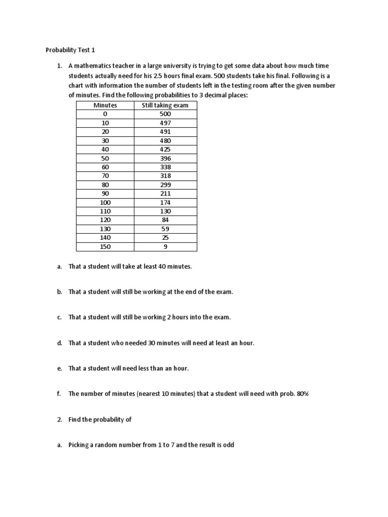Probability Test 1 | Download Free PDF | Probability | Odds