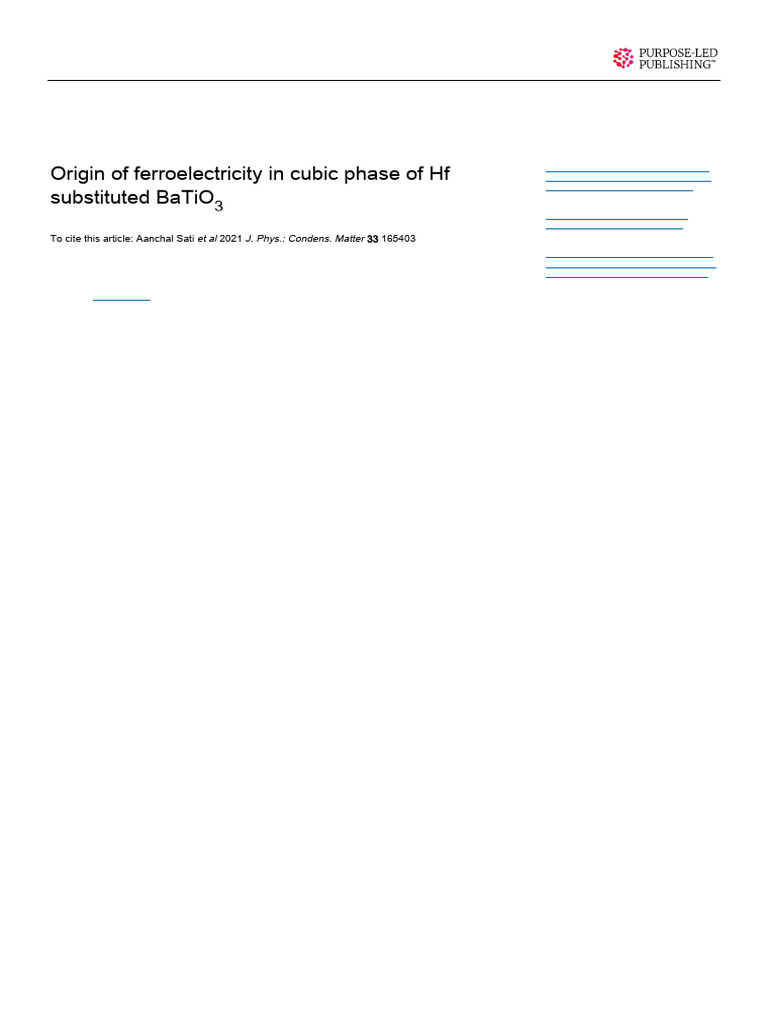 Sati 2021 J. Phys. Condens. Matter 33 165403 | PDF | Ferroelectricity ...